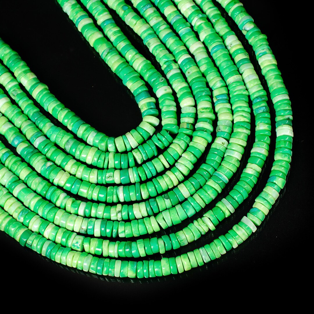 Handmade Green Color Opal Tyre Shape Beads Strand Fine Smooth Beads ...