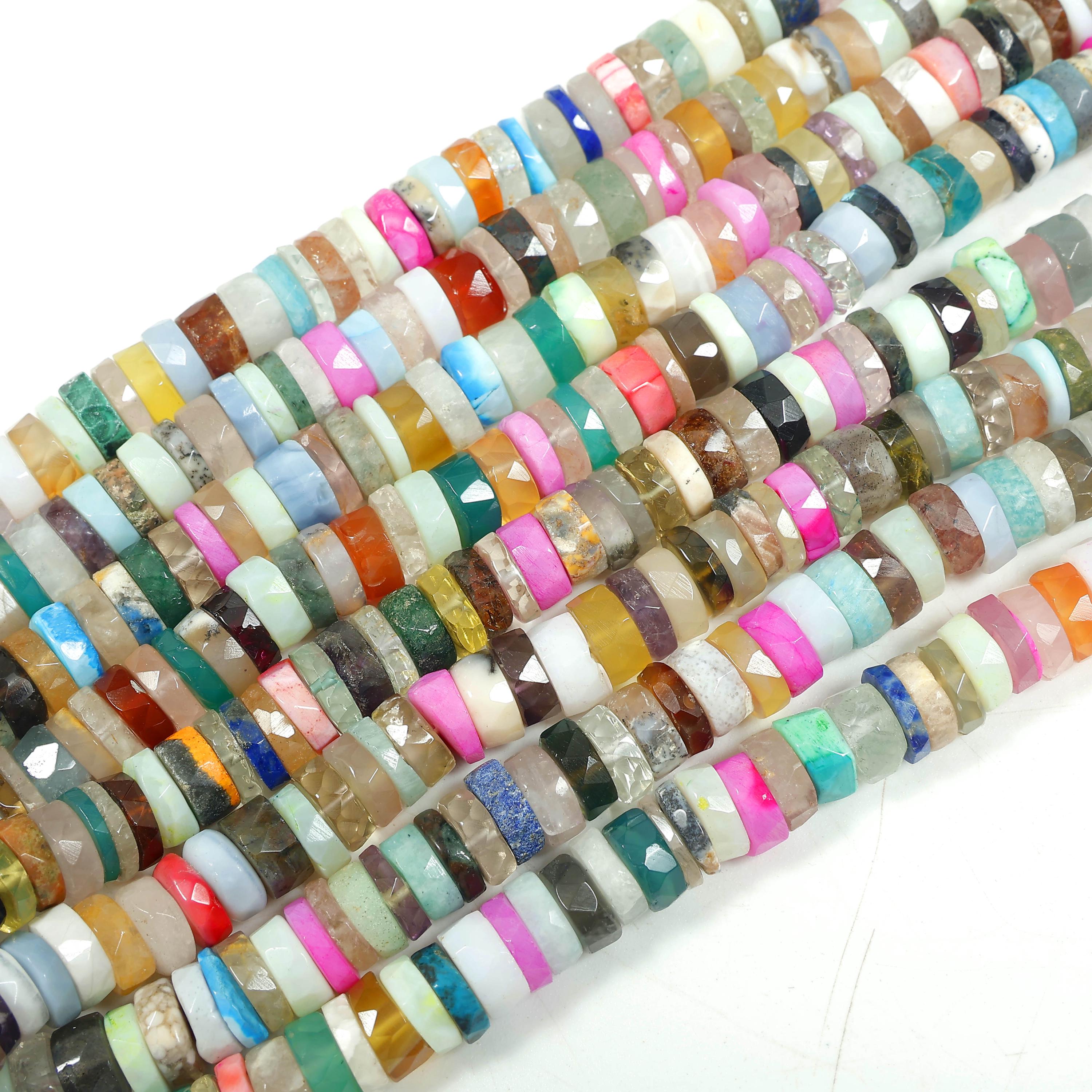 16" Long Multi Mixed Disco Gemstone Faceted Heishi Disc Tyre Shape ...