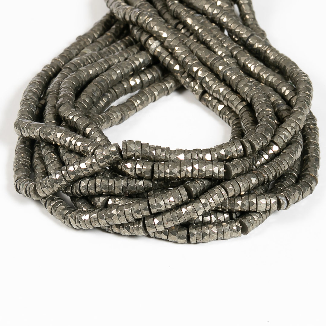AAA+ Natural Pyrite Faceted Tyre Shape Beads 6-7 Mm Pyrite Tyre Beads ...