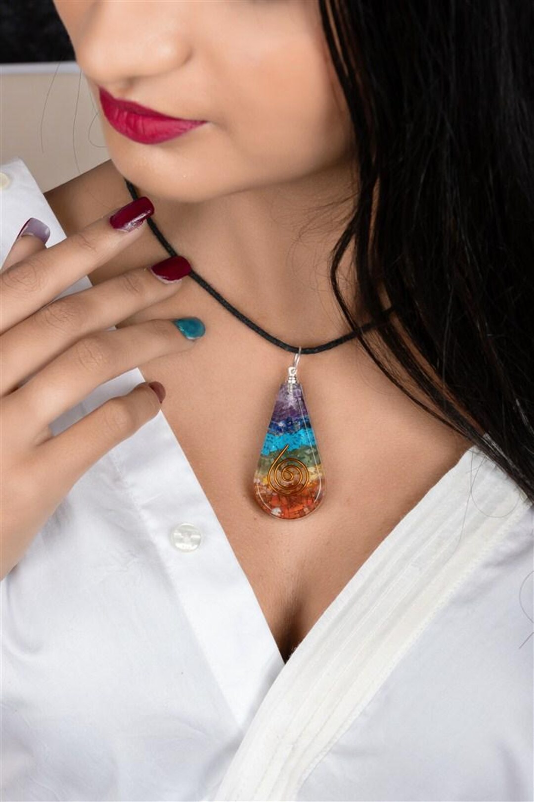 Wow !! Healing Pendant 7 Chakra Stones Necklace for E-energy Protection ...
