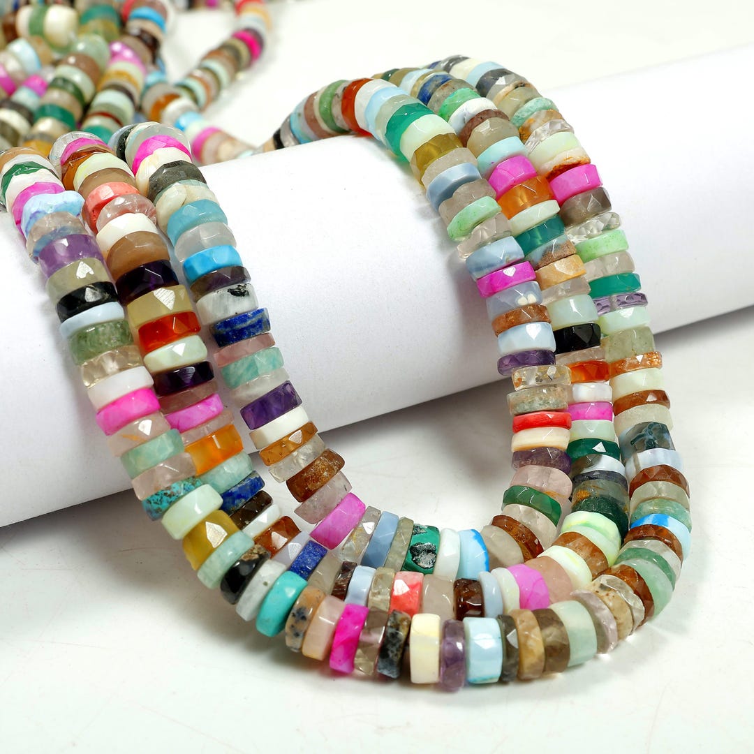 16" Long Multi Mixed Disco Gemstone Faceted Heishi Disc Tyre Shape ...