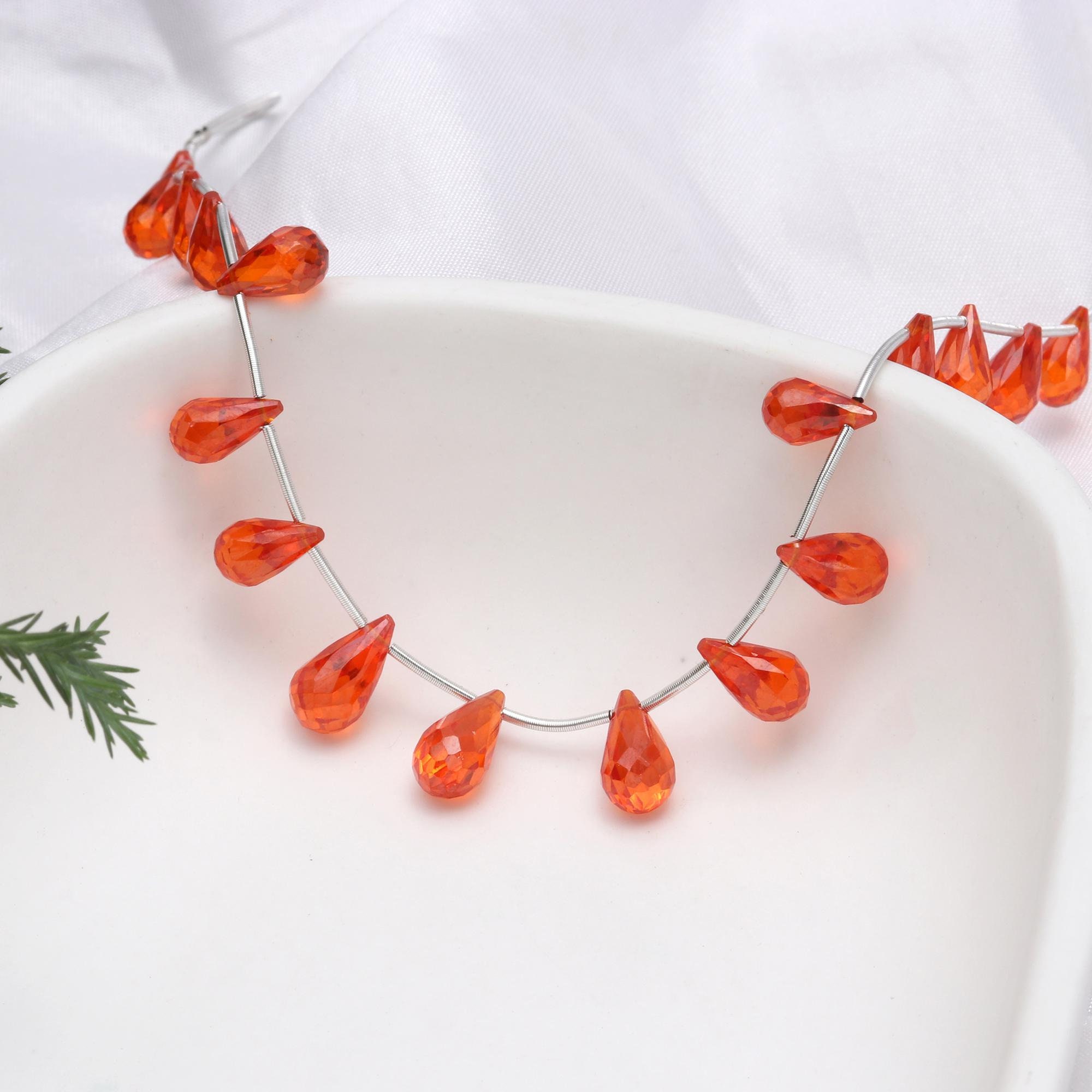 Cubic Zirconia 17 Beads Carnelian Colour Faceted Beads, Faceted Tear ...