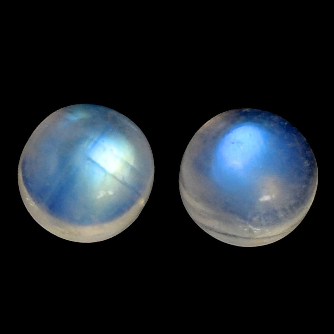 Genuine WHITE RAINBOW Flashy Moonstone Matched Pair Round Shape 9mm ...