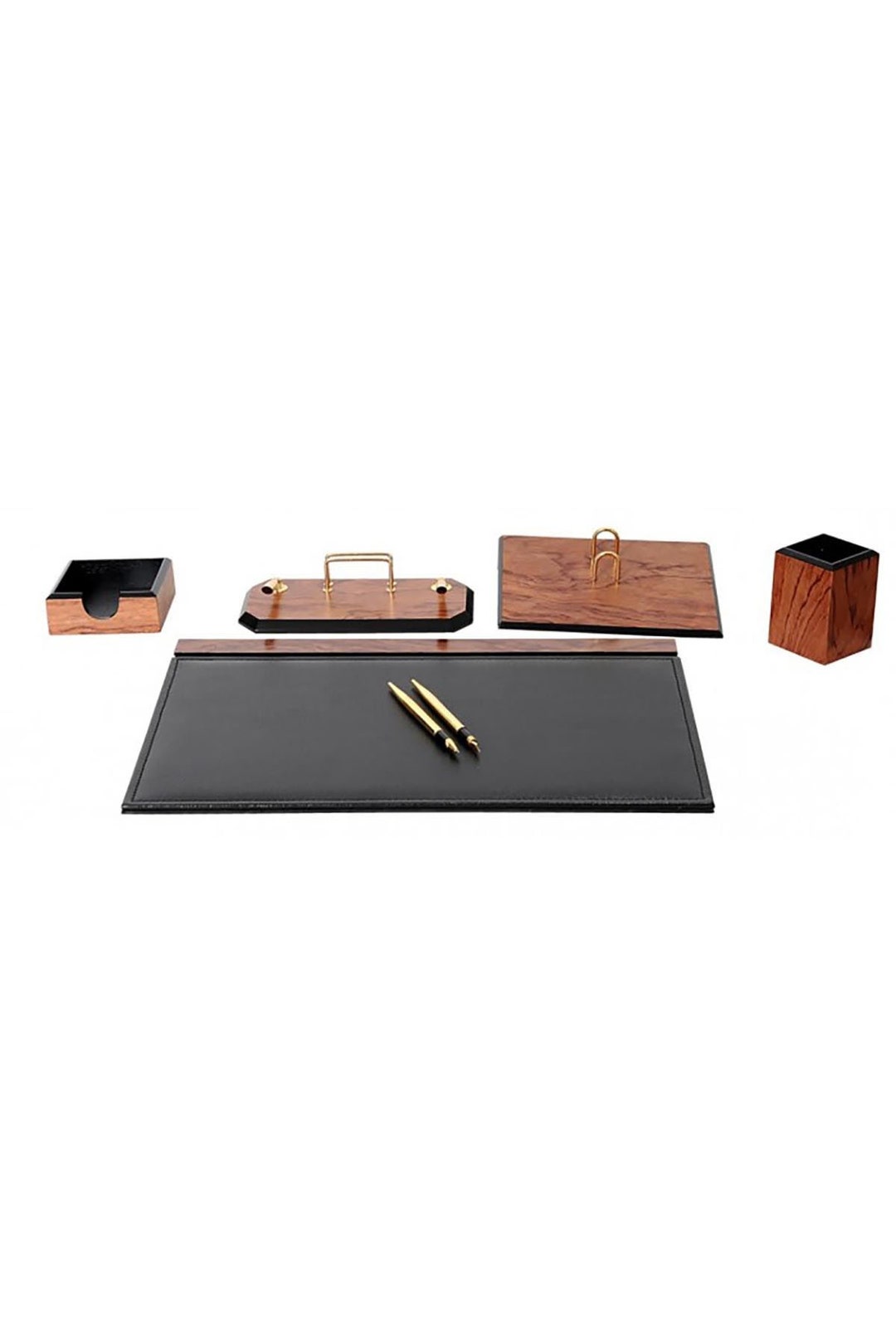 Wooden Desk Set Rose Wood 6 Accessories | Personalized Leather Desk Set ...