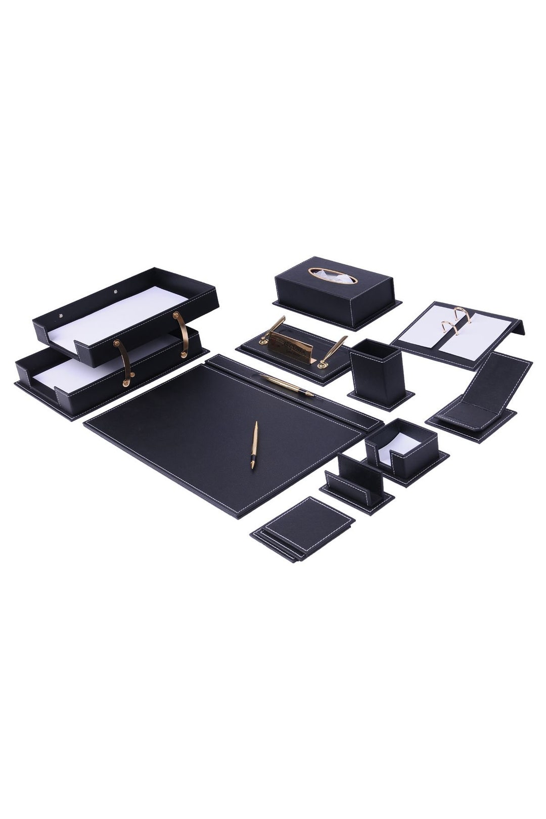 Setra Leather Desk Set Black 14 Accessories | Personalized Desk Set ...