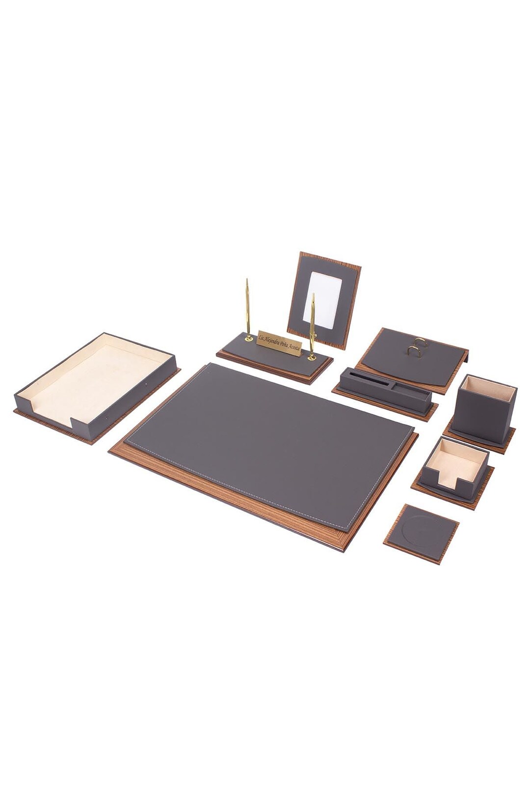 Prime Lux Leather Desk Set Gray 11 Accessories | Personalized Desk Set ...