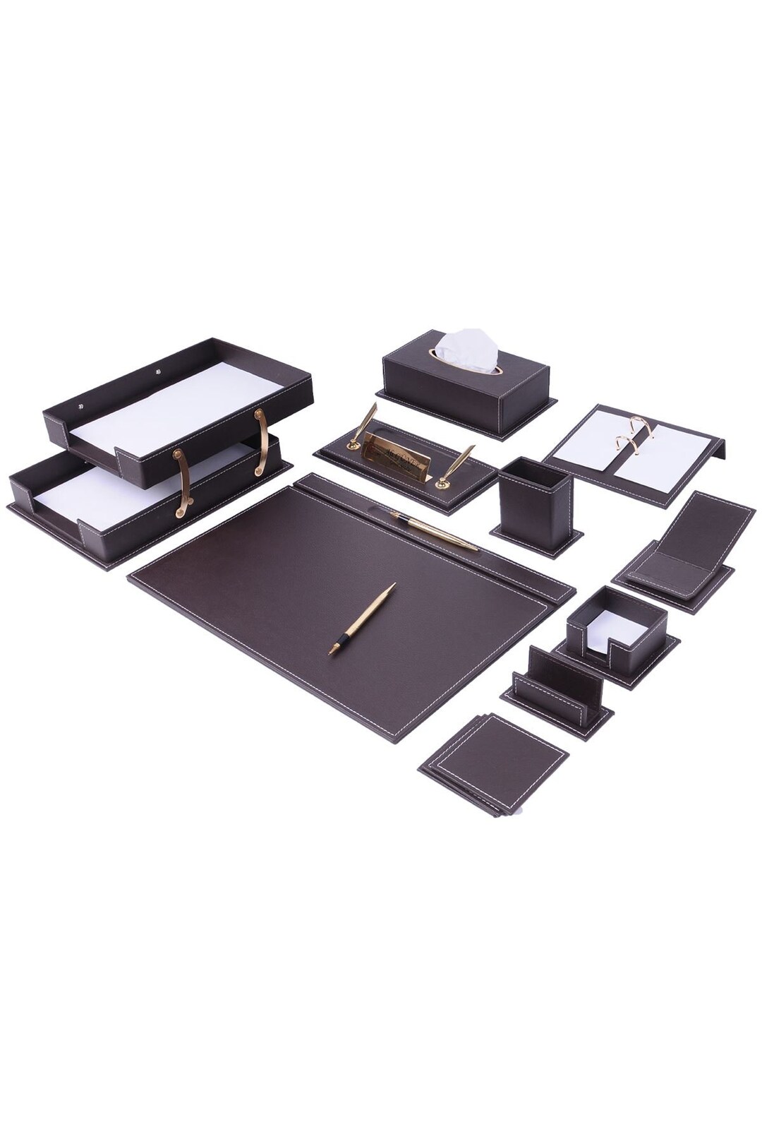 Setra Leather Desk Set Brown 14 Accessories | Personalized Desk Set ...