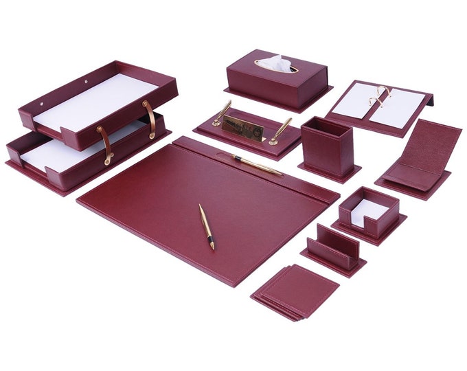 Leather Desk Set 10 Pieces Desk Accessories Set Personalized Desk Set ...