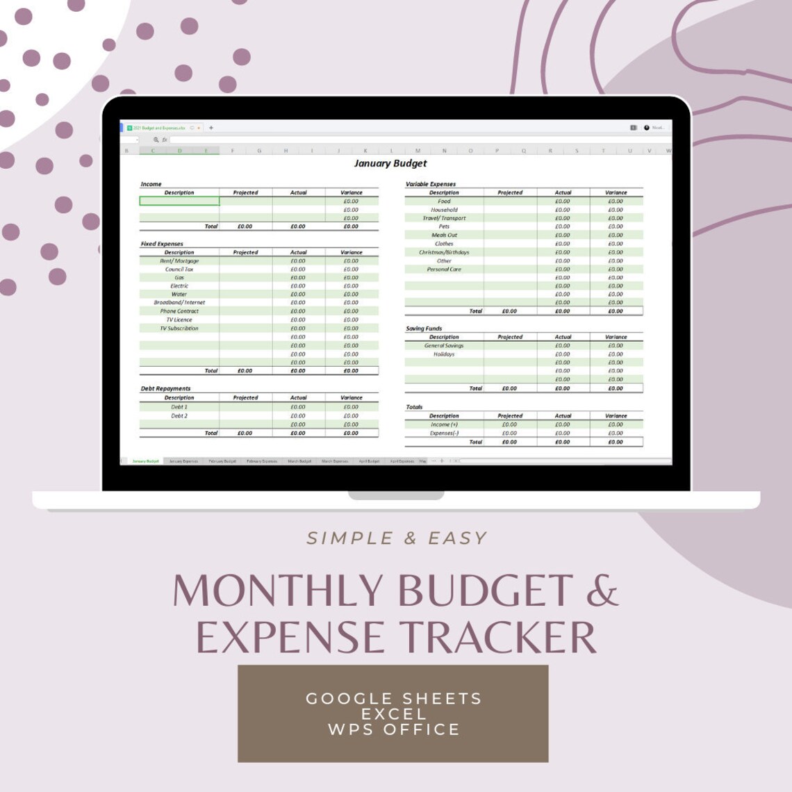 Monthly Budget & Expense Tracker | Excel - Google Sheets - WPS Office ...