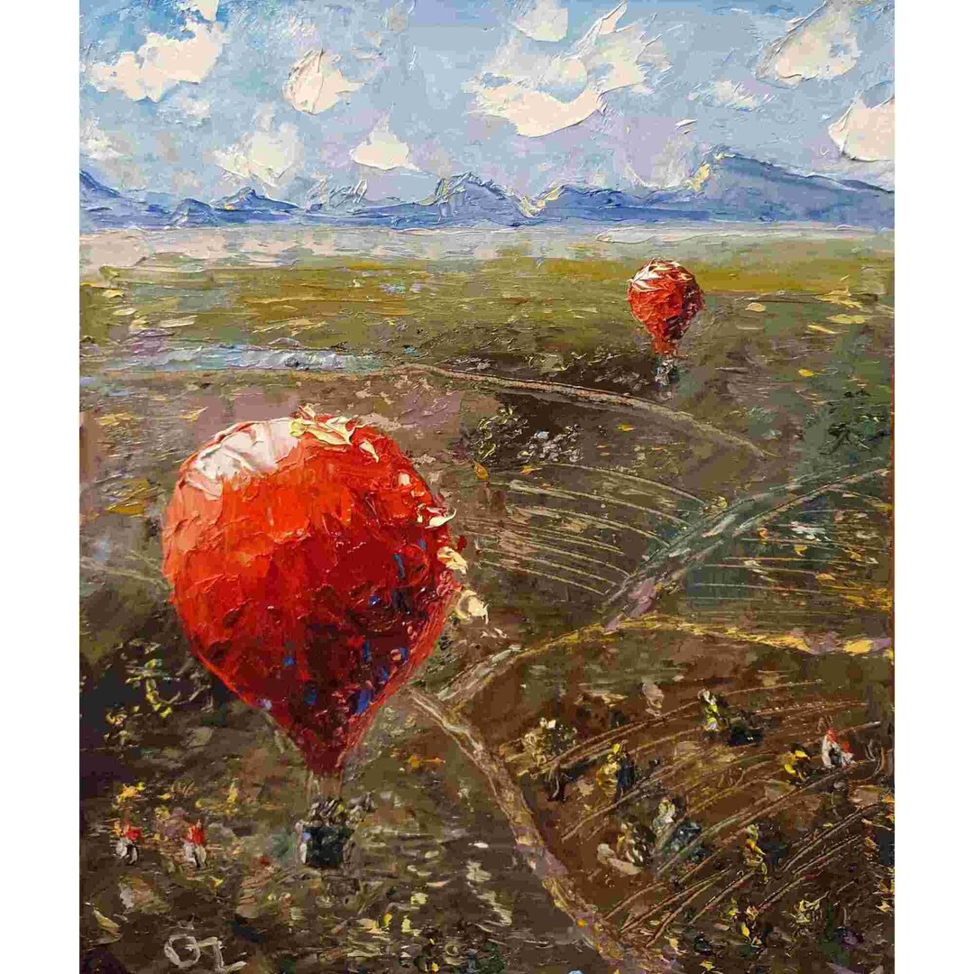 Hot Air Balloon Painting Air Balloon Original Art Landscape Artwork ...