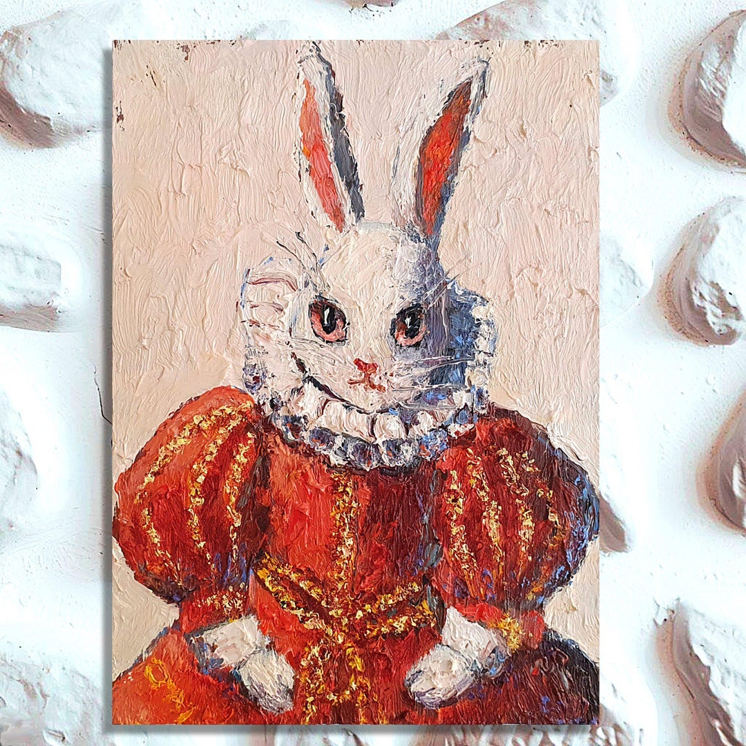 Medieval Bunny Oil Painting Rabbit Portrait Original Art Impasto 7 X 5 ...