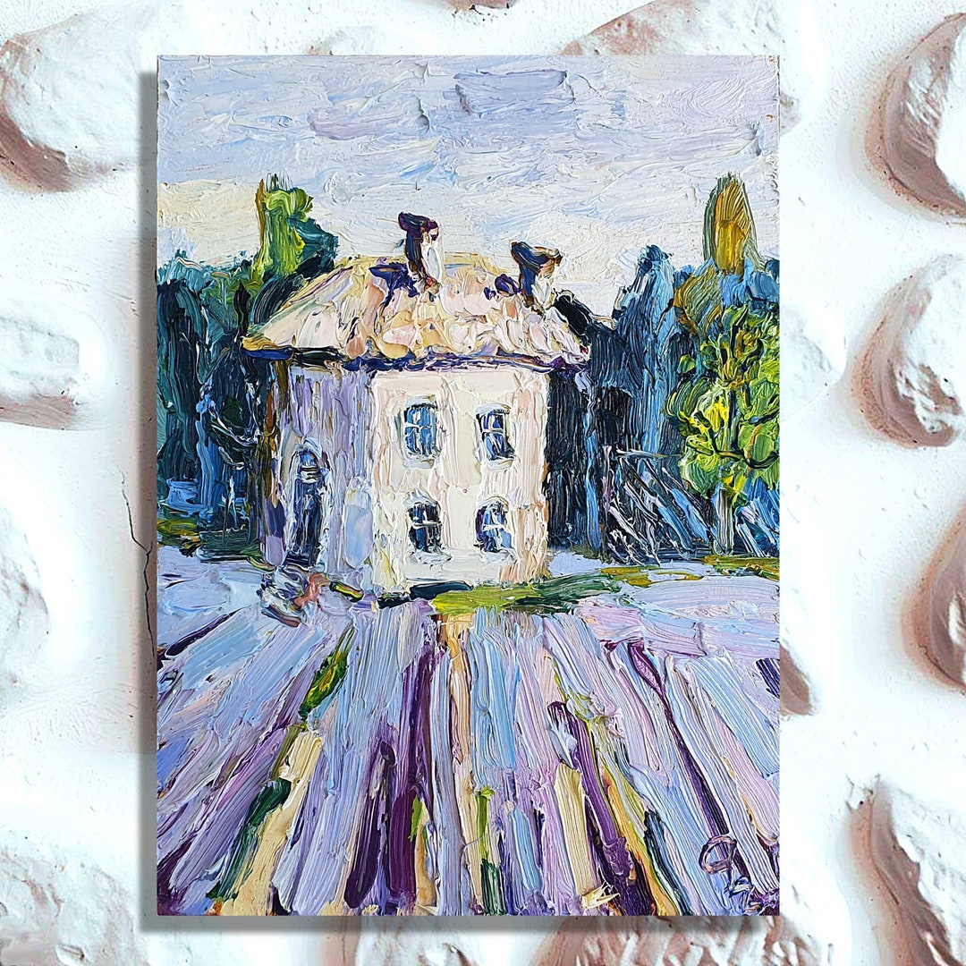 Lavender Cottage Painting Provence Original Art French Country Artwork ...
