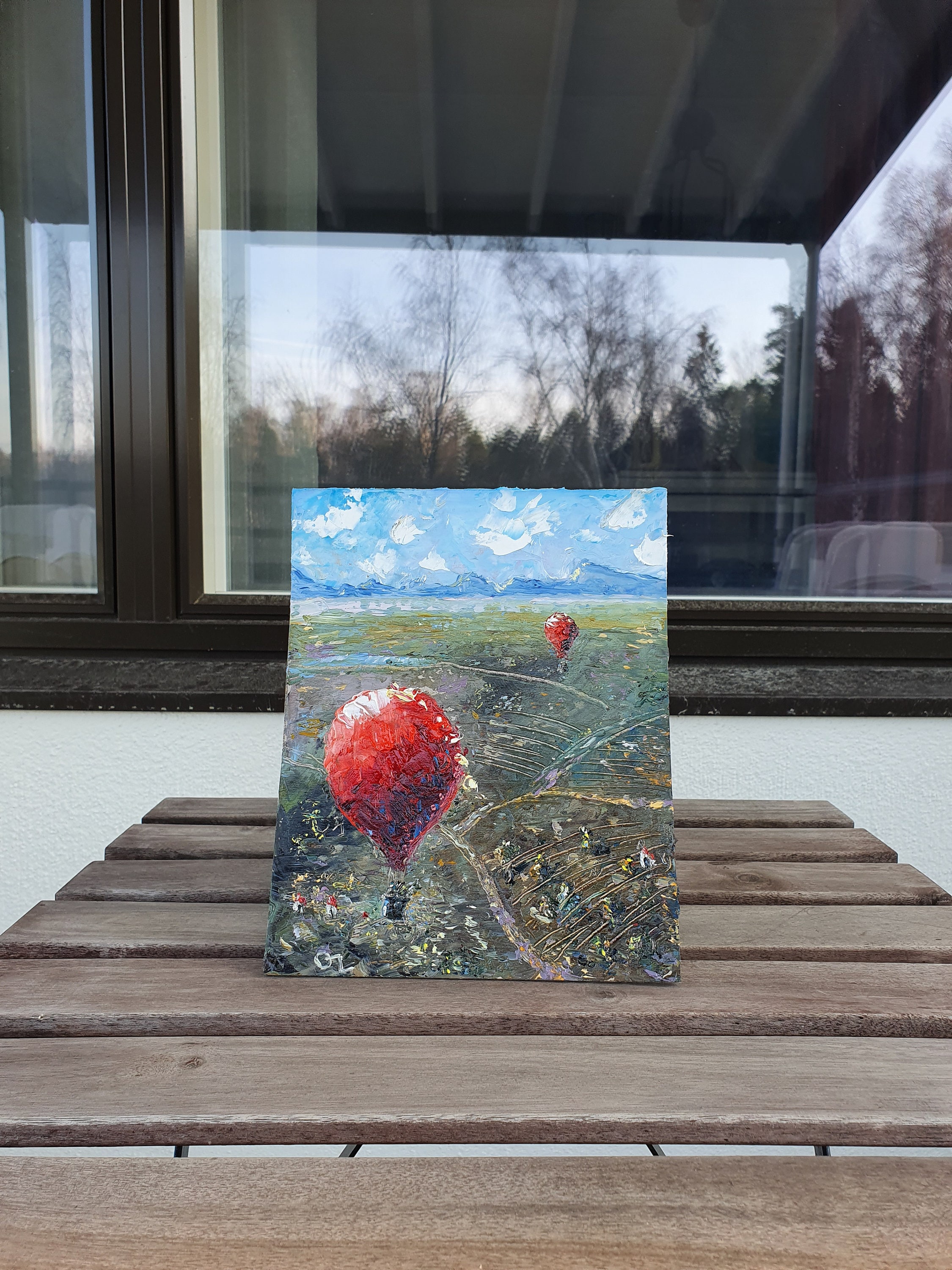 Hot Air Balloon Painting Air Balloon Original Art Landscape Artwork ...