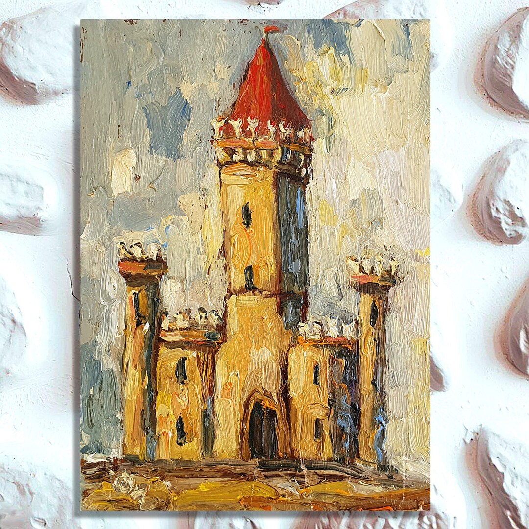 Medieval Castle Original Oil Painting Impasto Fairytale Tower Art 7x5 ...