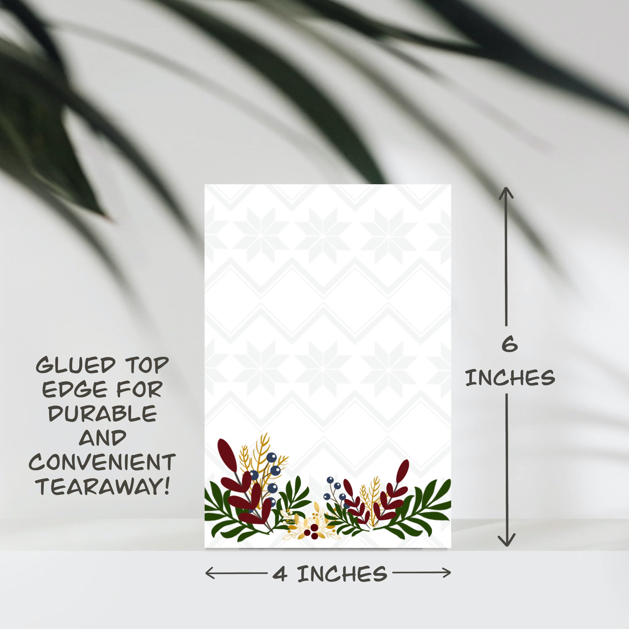 Christmas Greenery Notepad, Winter Foliage & Berries Memo Pad, Holiday ...