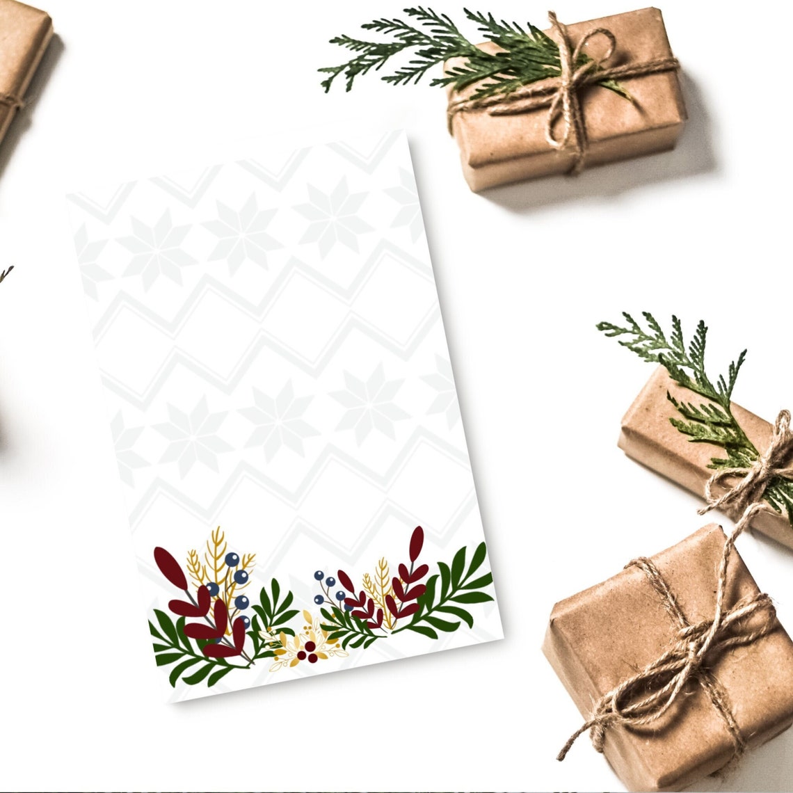 Christmas Greenery Notepad, Winter Foliage & Berries Memo Pad, Holiday ...