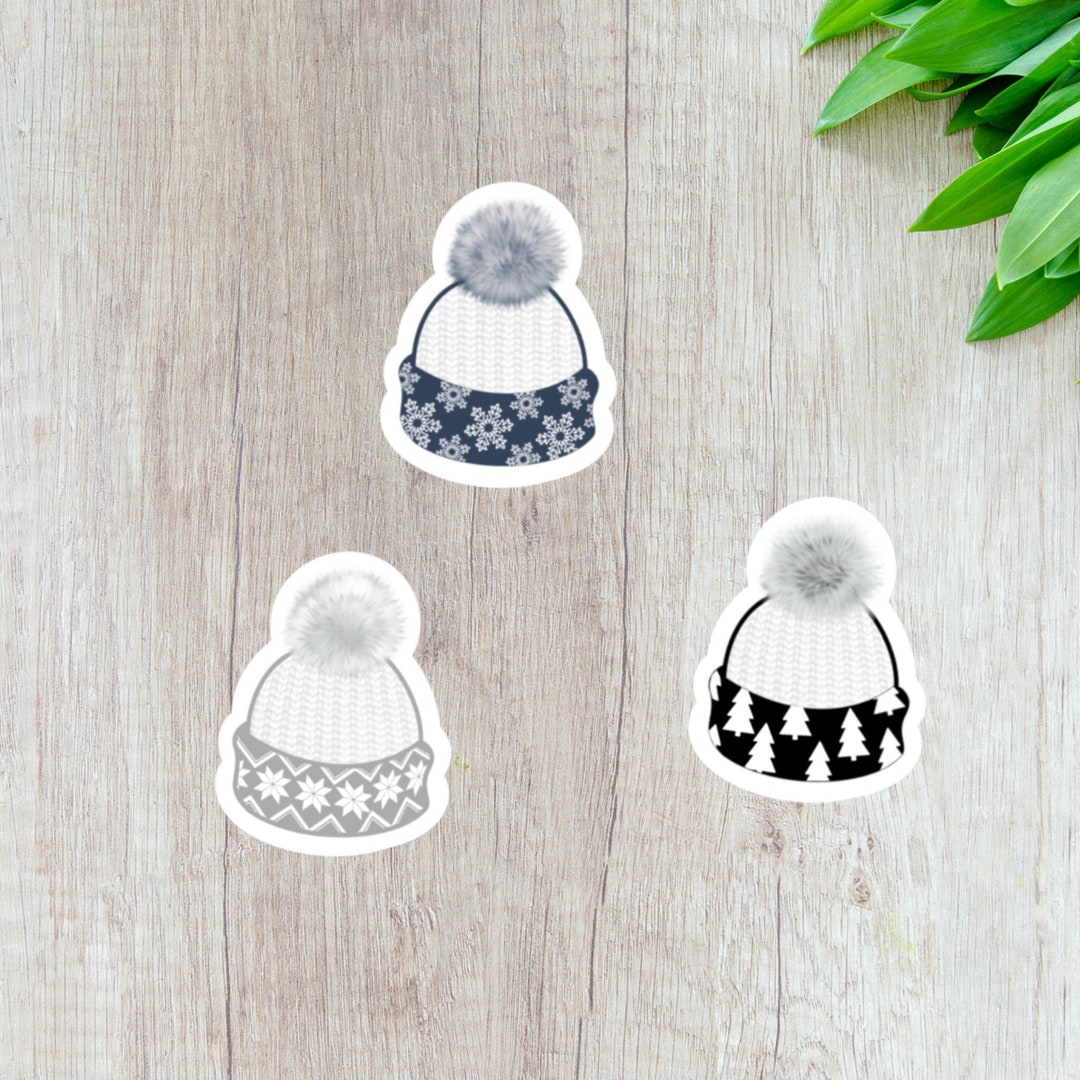 Winter Hats Sticker Pack, 3 Stocking Hats Sticker Set, Cute Skiing ...