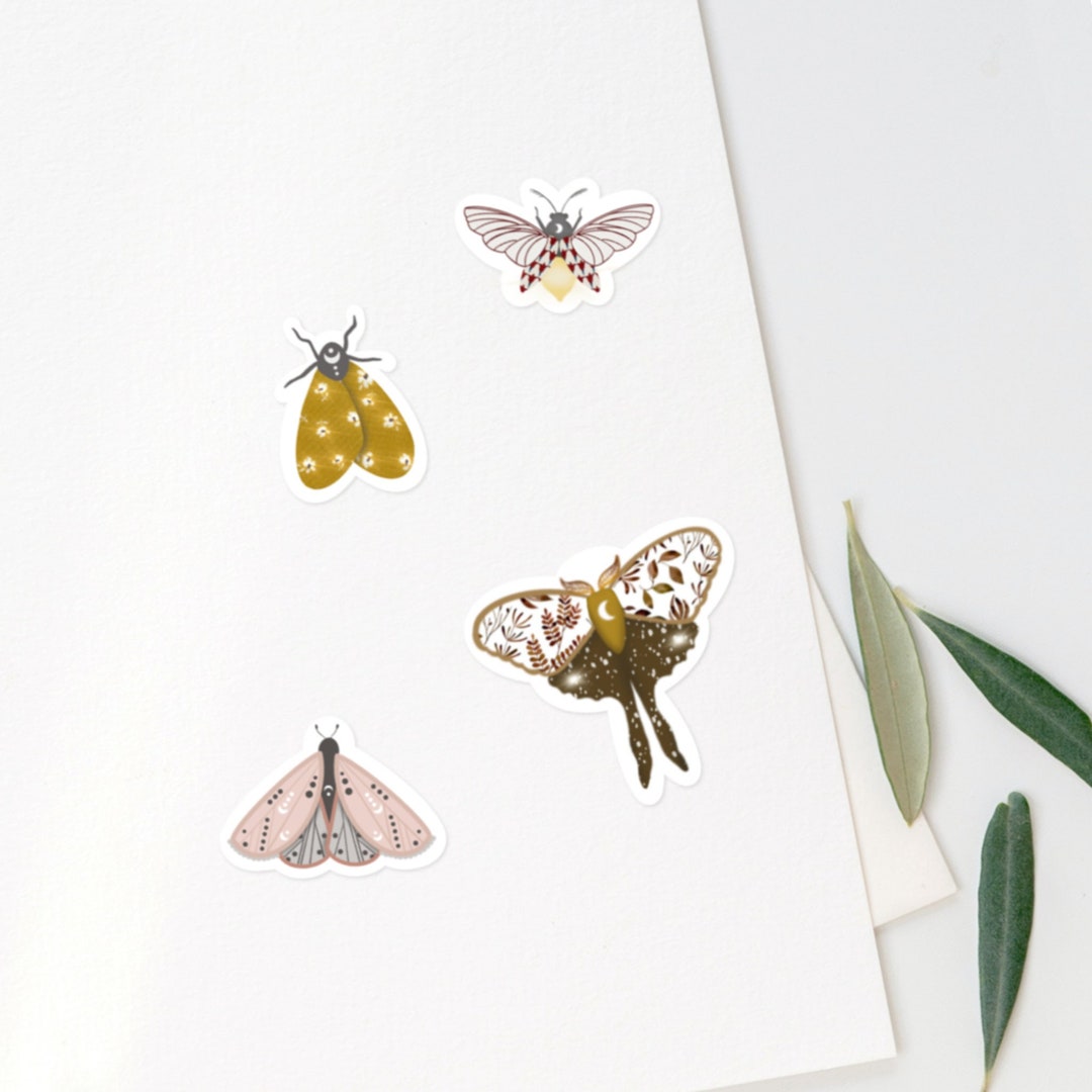 Moth Sticker Set, 4 Moth Sticker Pack, Cottagecore Aesthetic Moth ...