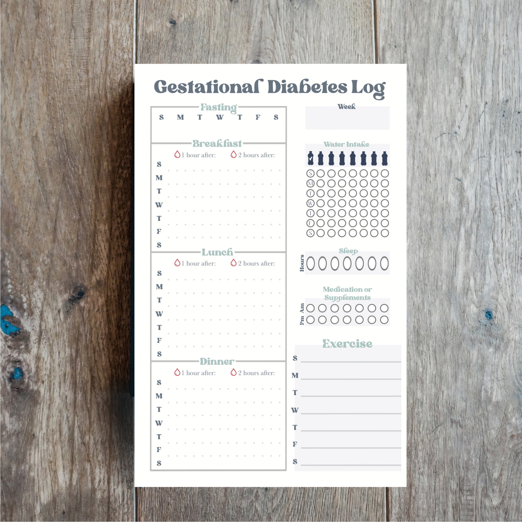 Gestational Diabetes Log, Blood Sugar Log, Fasting Blood Glucose ...