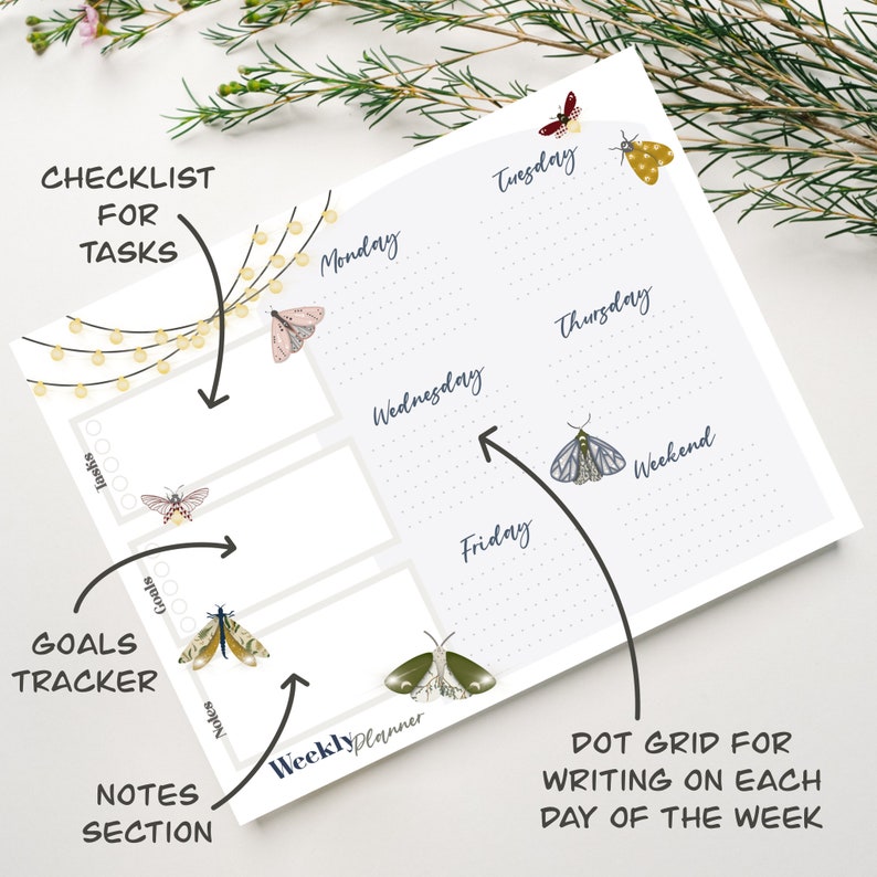 Weekly Planner Pad, to Do List Notepad, Moth Themed Weekly Agenda Memo ...