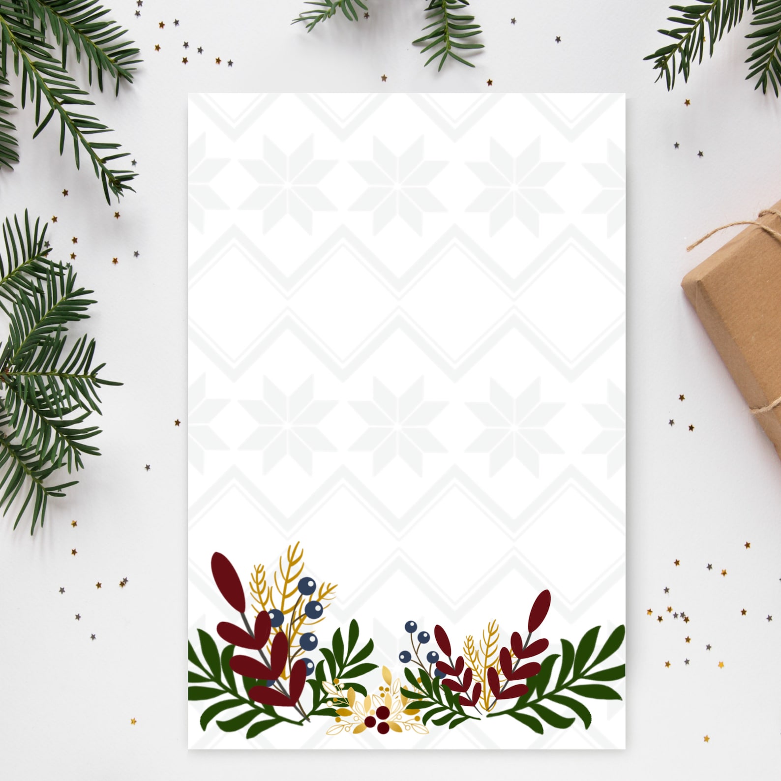 Christmas Greenery Notepad, Winter Foliage & Berries Memo Pad, Holiday ...
