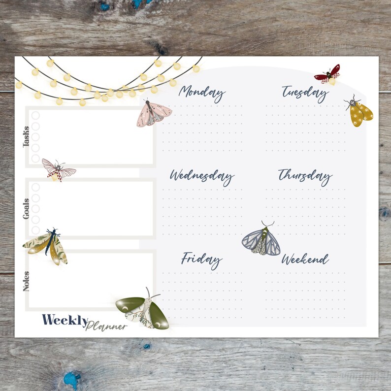 Weekly Planner Pad, to Do List Notepad, Moth Themed Weekly Agenda Memo ...
