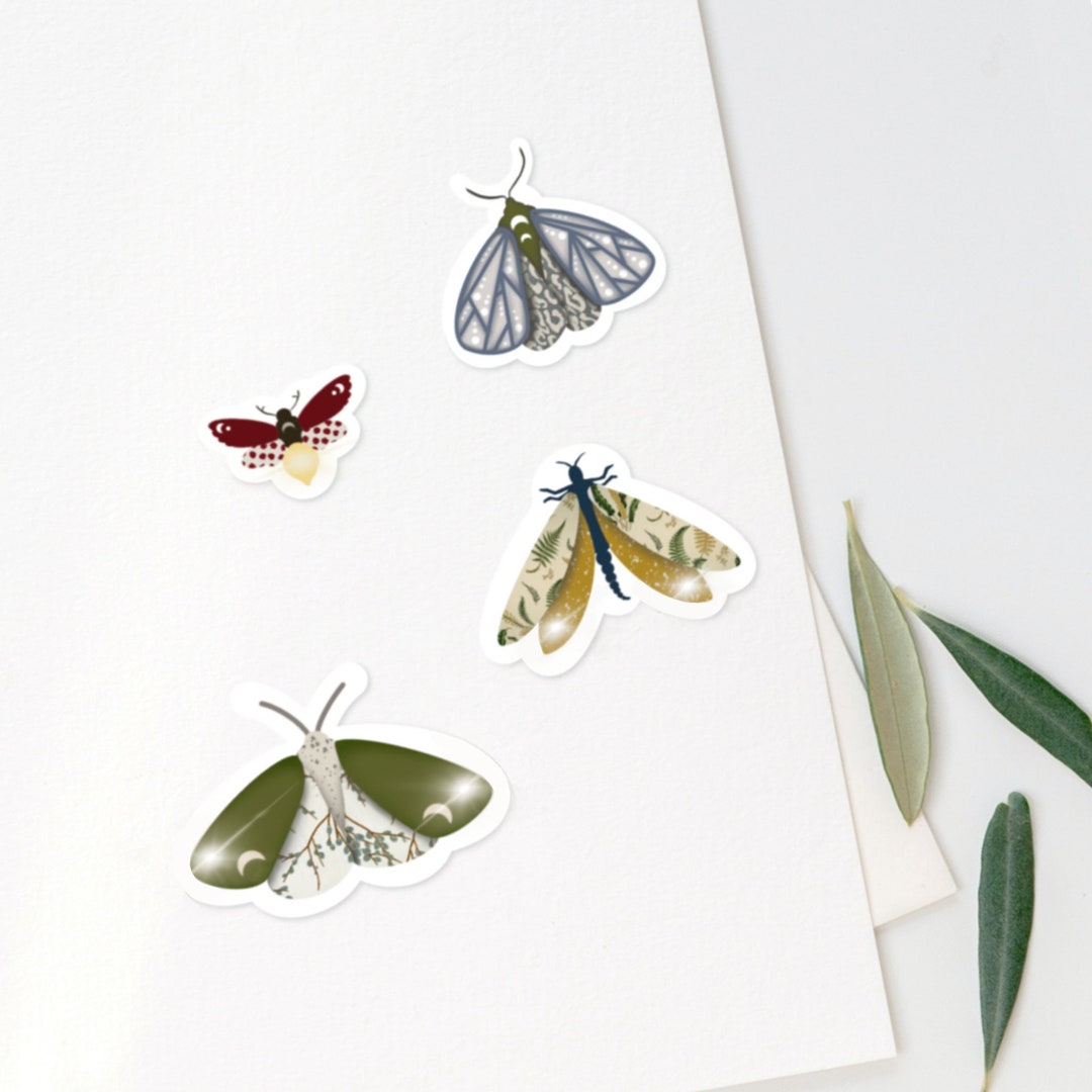 Moth Sticker Set, 4 Moth Sticker Pack, Cottagecore Aesthetic Moth ...