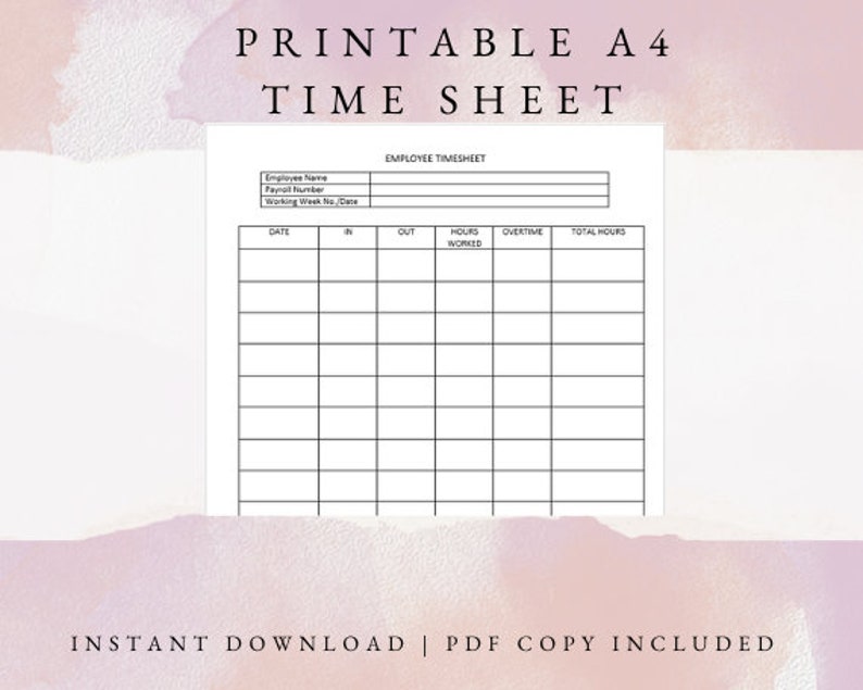 Editable Timesheet Employee Timesheet Timesheet Template Etsy Finland