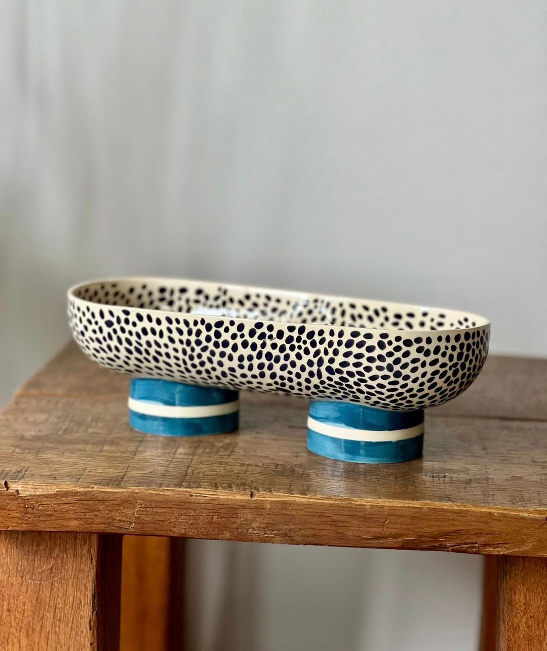 Ceramic Black Speckled Footed Bowl Stoneware Double Footed Bowl Ceramic ...