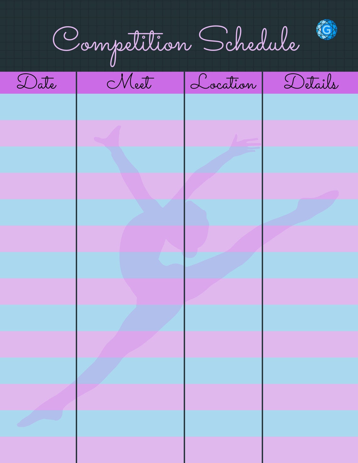 Competition Schedule, Meet Season Schedule, Digital Download, PDF File ...