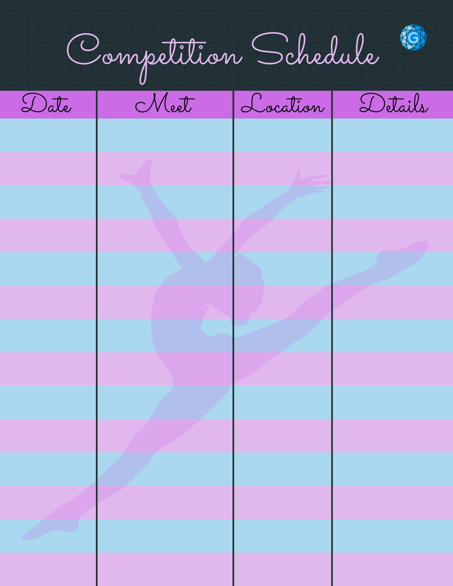 Competition Schedule, Meet Season Schedule, Digital Download, PDF File ...