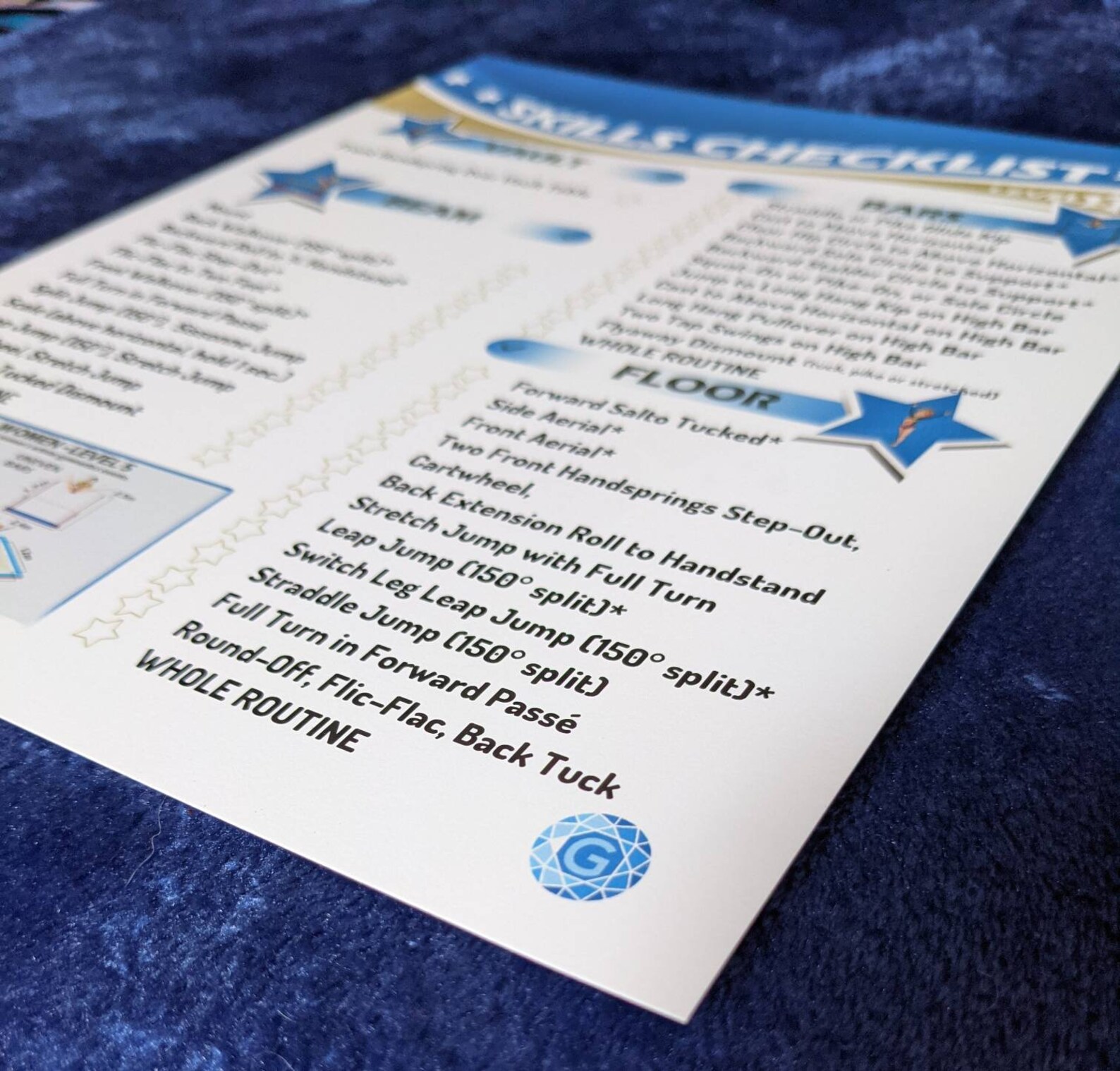 Gymnastics Skills Checklist Compulsory Level 5 Printed 8.5inx11in ...