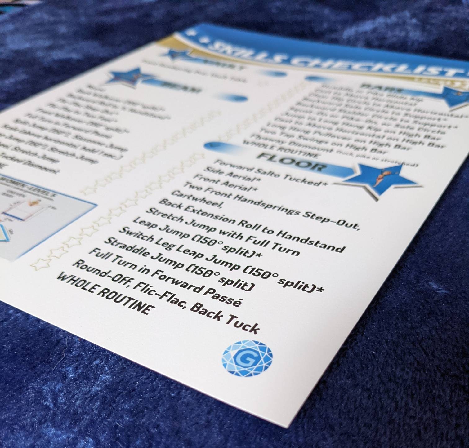 Gymnastics Skills Checklist Compulsory Level 5 Printed 8.5inx11in ...
