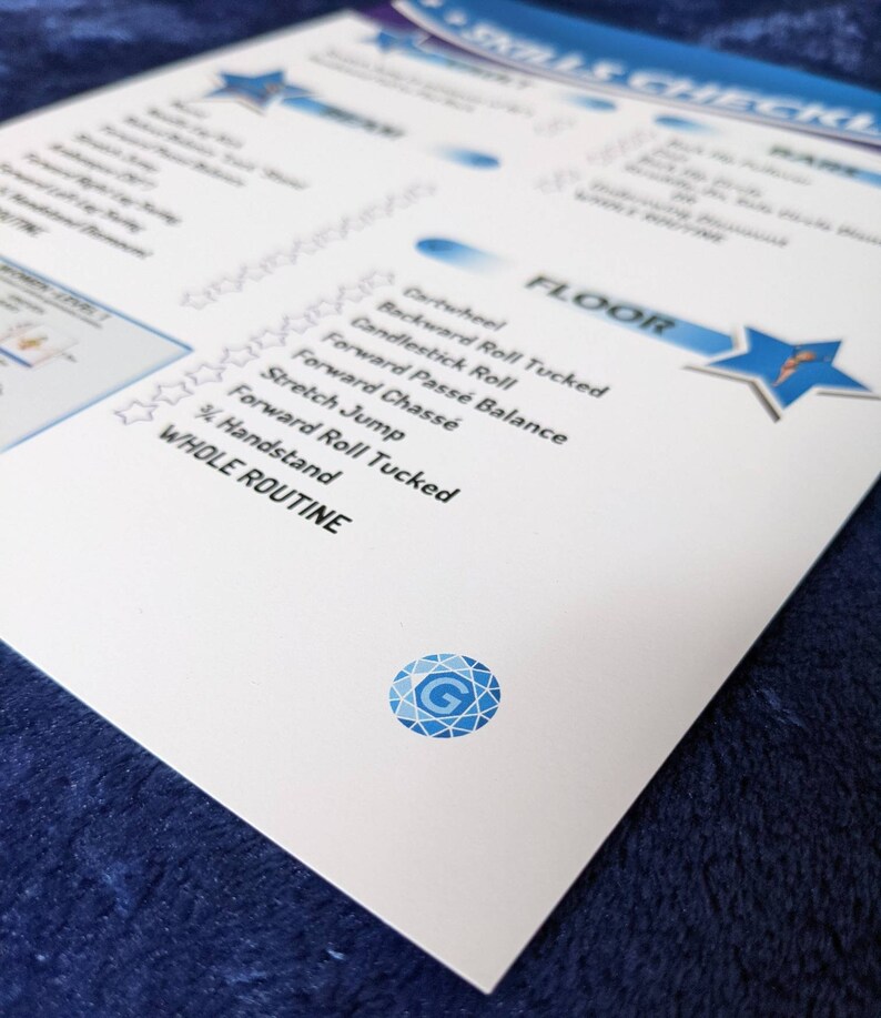 Gymnastics Skills Checklist Compulsory Level 1 Printed 8.5inx11in ...