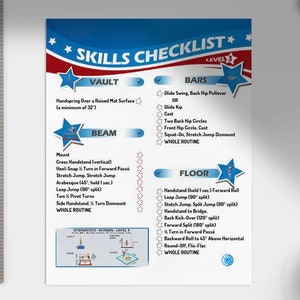 Gymnastics Skills Checklist Compulsory Level 3 Printed 8.5inx11in ...