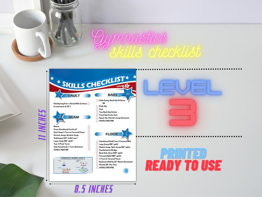 Gymnastics Skills Checklist Compulsory Level 3 Printed 8.5inx11in ...