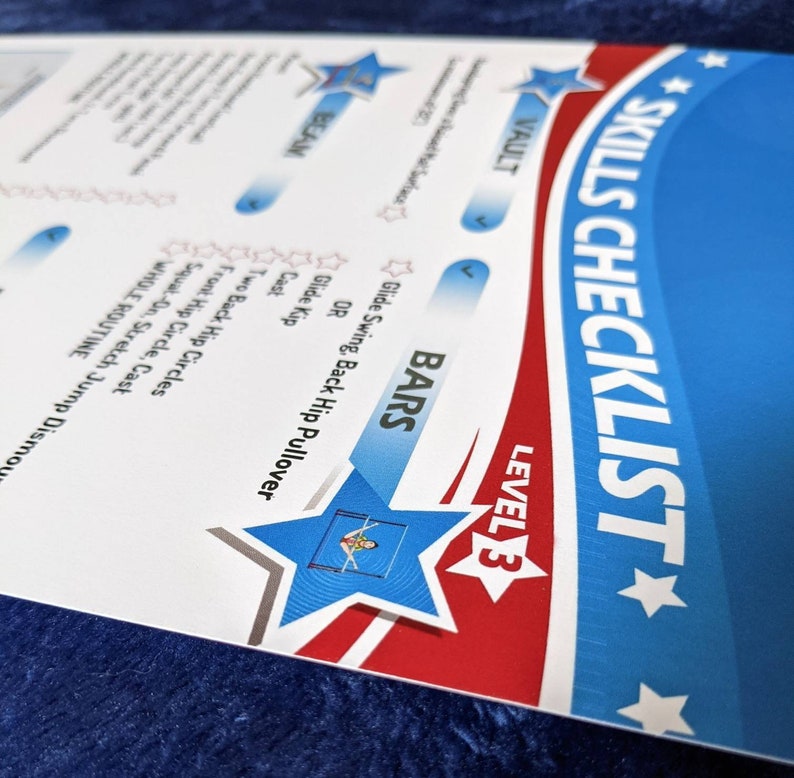 Gymnastics Skills Checklist Compulsory Level 3 Printed 8.5inx11in ...