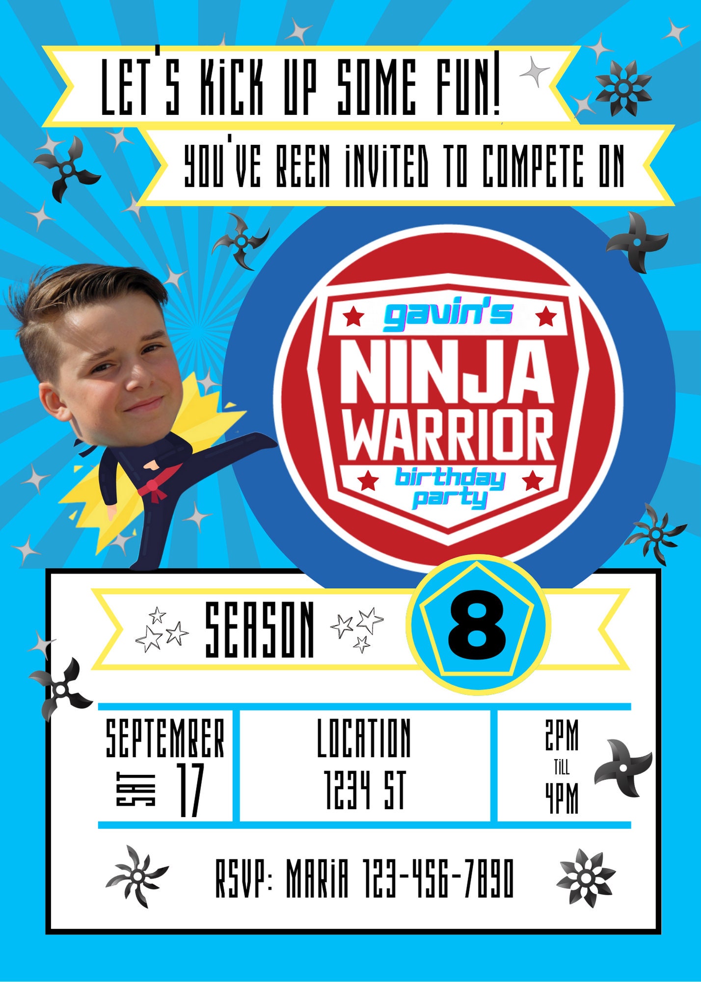 Ninja Warrior Birthday Invitation, Birthday Invitation, Ninja Warrior ...