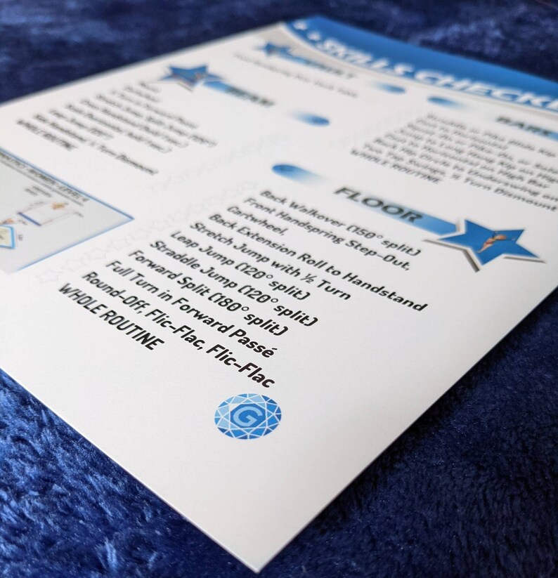 Gymnastics Skills Checklist Compulsory Level 4 Printed 8.5inx11in ...