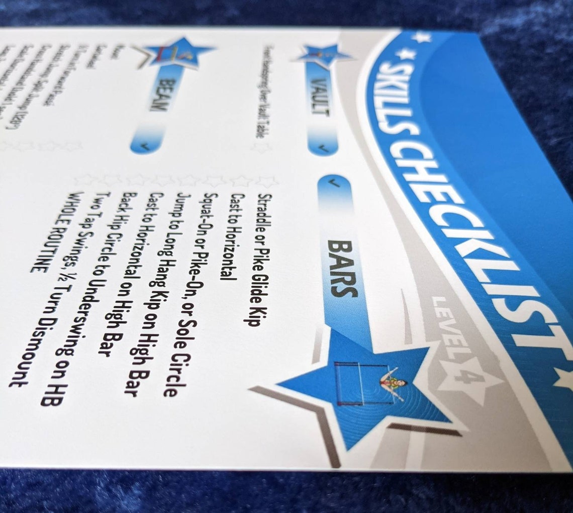 Gymnastics Skills Checklist Compulsory Level 4 Printed 8.5inx11in ...