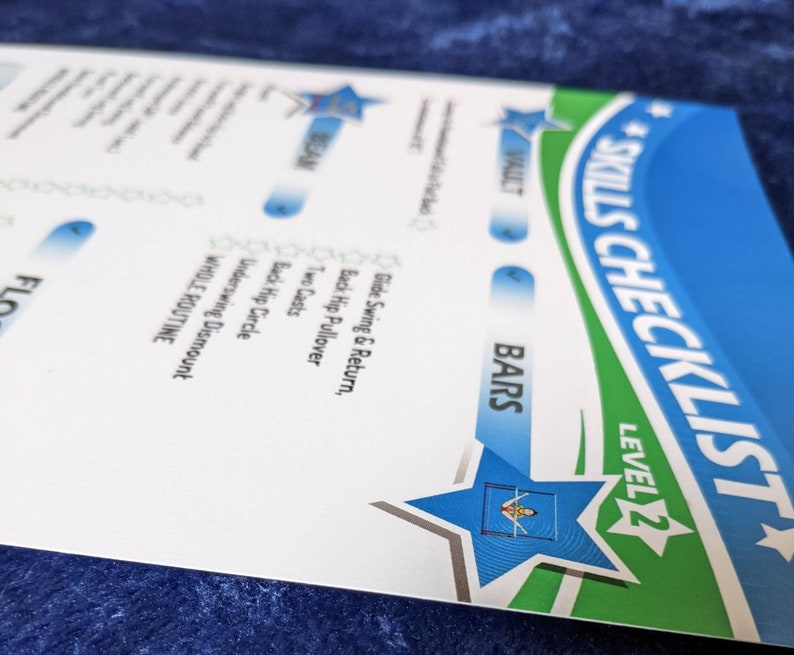 Gymnastics Skills Checklist Compulsory Level 2 Printed 8.5inx11in ...