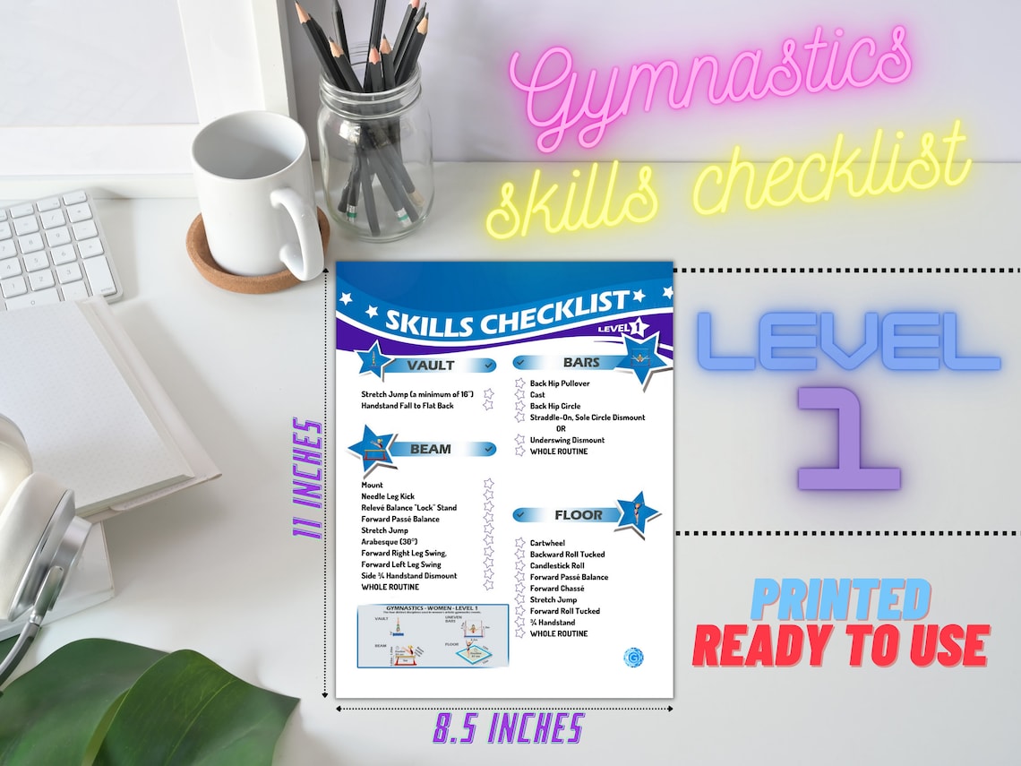 Gymnastics Skills Checklist Compulsory Level 1 Printed 8.5inx11in ...
