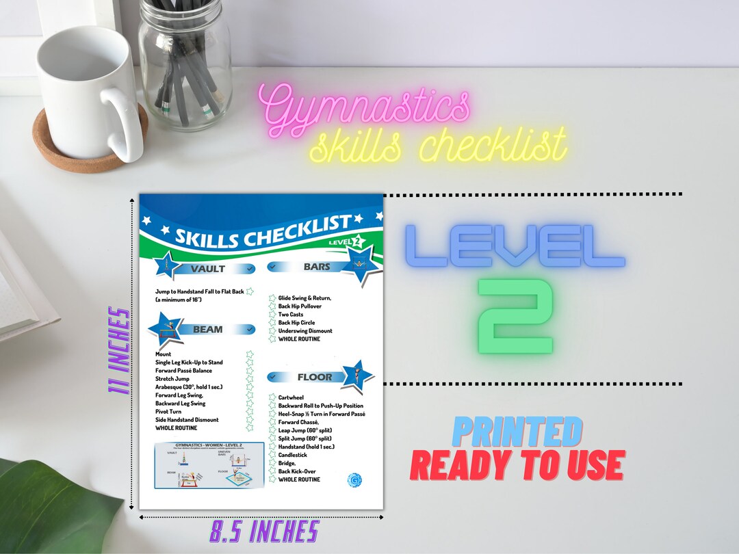 Gymnastics Skills Checklist Compulsory Level 2 Printed 8.5inx11in ...
