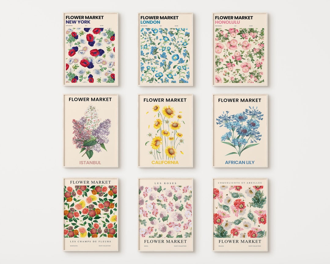 Flower Market Set of 9 Prints, Flower Market Print, Gallery Wall Set ...