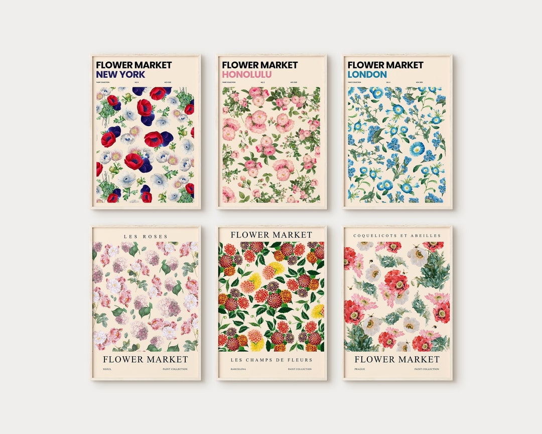 Flower Market Set of 6, Flower Market Prints, Gallery Wall Set, Flower ...