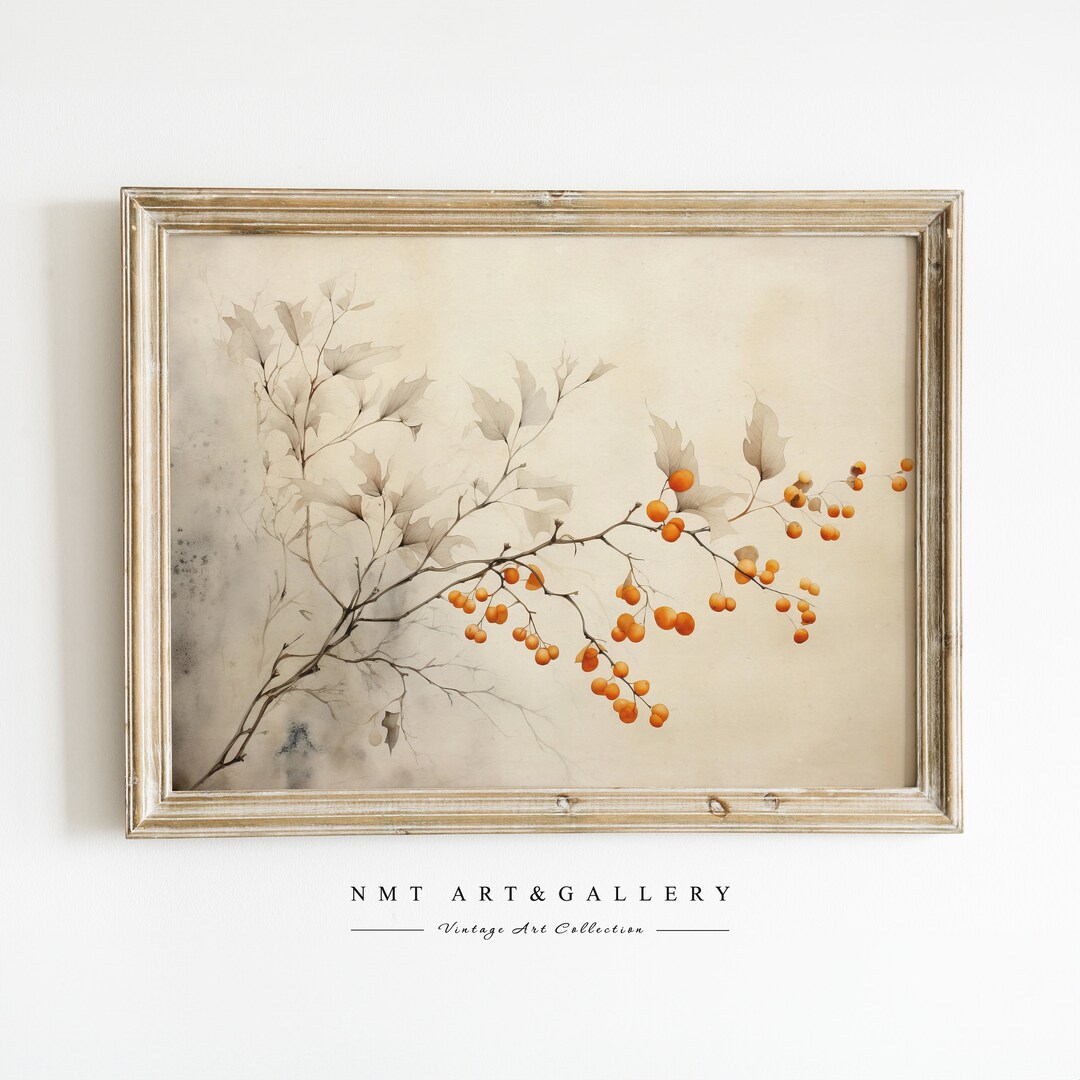 Botanical Berries Branch Digital Art Neutral Toned Berry Wall Art ...