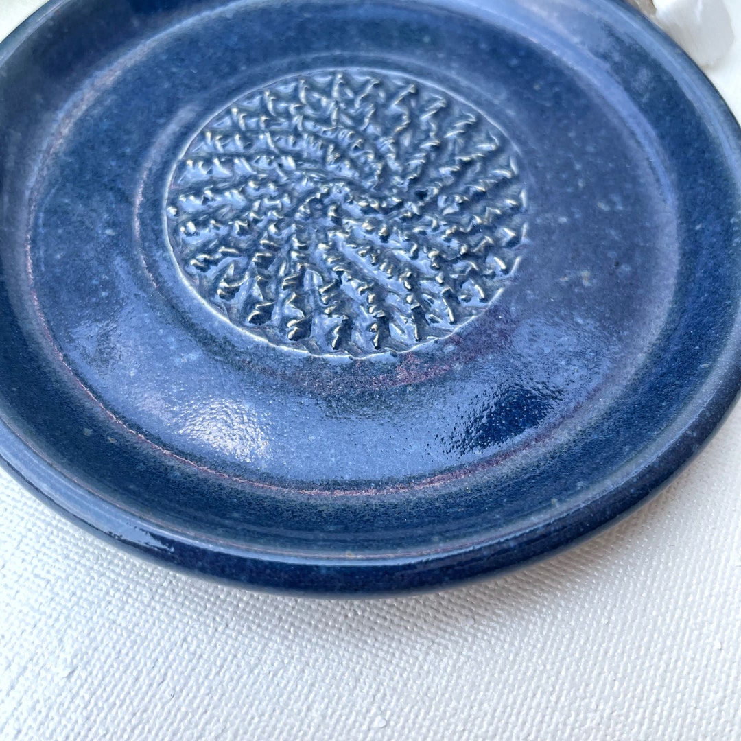 Garlic Grater Plate Deep Blue Ceramic Garlic Grater Dish Handcrafted ...