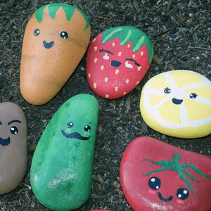 Hand-painted Fruit, Vegetable Garden Stones 3-pack / Rocks - Etsy