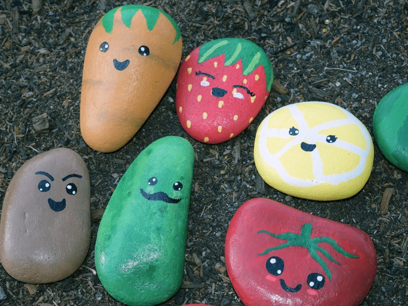 Hand-painted Fruit, Vegetable Garden Stones 3-pack / Rocks - Etsy
