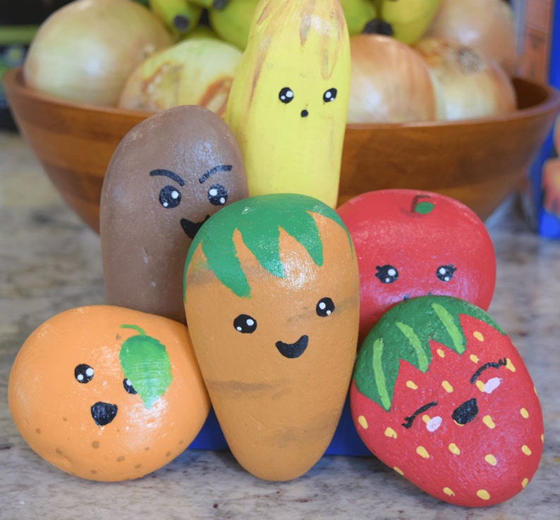 Hand-painted Fruit, Vegetable Garden Stones 3-pack / Rocks - Etsy